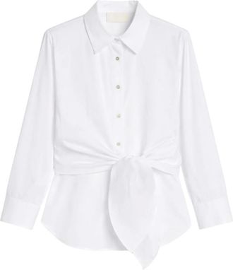 iBlues Femme, Blouses et Chemises, Blanc, Taille: 38 FR Knot-Front Poplin Shirt