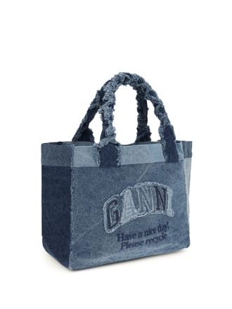 Ganni Womens Medium Trapeze Denim Shopper Mid Blue Vintage Cotton Shoulder Bags
