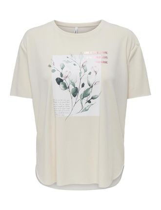 Only Damen ONLFREE Life S/S Print TOP Box JRS T-Shirt, Birch/Print:Eucalypsus, Large