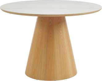 Vente-Unique Esstisch rund - 4 Personen - Eichenfurnier - Effekt wei&szlig;er Marmor und helles Naturholz - ANTALIZA