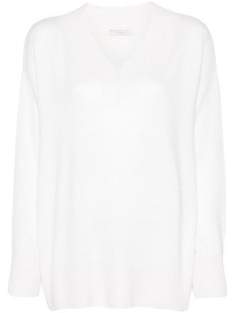 Brunello Cucinelli pull brodé de sequins à col v - Tons neutres