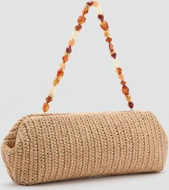 Mango Sac &agrave; bandouli&egrave;re en fibre naturelle avec d&eacute;tail de perles beige - Femme - Taille unique - MANGO