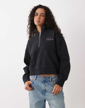 Calvin Klein Jeans French-Terry-Oberteil mit Viertelrei&szlig;verschluss in Indigo-Waschung-Blau