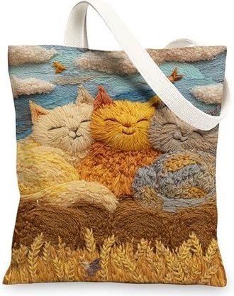 Generic Sacs fourre-tout en toile avec motif animal mignon, sacs à provisions réutilisables, confortables, vintage, légers, lavables avec bandoulière en toile