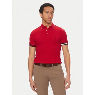 Tommy Hilfiger Poloshirt Flag Cuff MW0MW38458 Rot Slim Fit