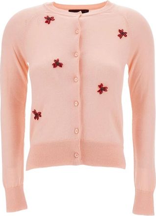 Simone Rocha Cardigan Classique en M&eacute;rinos et Soie Orn&eacute; - Femme - Pulls - Rose - Taille: 40 FR