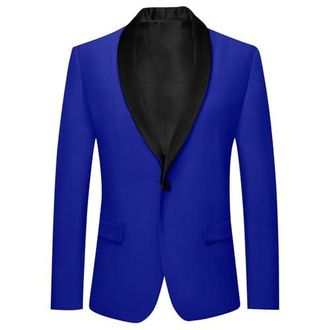 Generic Veste pour homme - Coupe ajust&eacute;e - Avec col ch&acirc;le - 1 bouton - &Eacute;l&eacute;gante couleur contrast&eacute;e - Blazer - Pour affaires, mariage, f&ecirc;te, 003-bleu, XXL