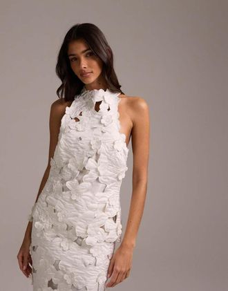 Asos Top de mari&eacute;e dos nu &agrave; d&eacute;coupes et fleurs en relief - Ivoire-Blanc