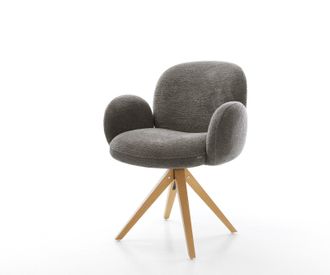 DELIFE Drehstuhl Nube-Flex mit Armlehnen Boucl&eacute; Soft Schlamm Holzgestell kantig Natur 180&deg; drehbar Taschenfederkern, Esszimmerst&uuml;hle