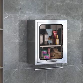 Generic Badezimmerschrank mit Klappt&uuml;r aus Sicherheitsglas Wandschrank Edelstahl Verstellbare Einlegeb&ouml;den Abgerundete Ecken Toilettenschrank Waschk&uuml;che f&uuml;r G