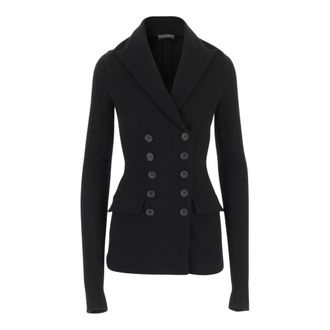 Dolce & Gabbana Wollspitz Revers Doppelreiher Jacke - - Jackets - Damen - Schwarzk - S