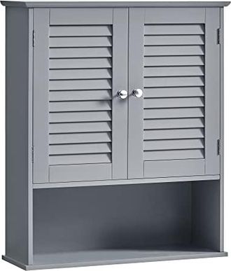 Vasagle Meuble Mural, Meuble de Rangement Suspendu pour Salle de Bains, Armoire &agrave; Pharmacie avec &Eacute;tag&egrave;re R&eacute;glable, Double Porte et &Eacute;tag&egrave;re Ouverte, 20 x 60 x 