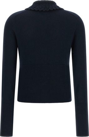 Chlo&eacute; Crochet-Collar Wool Cardigan - Navy