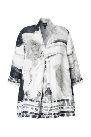 Ulla Popken Longbluse Satinbluse Bord&uuml;ren A-Linie Kelchkragen 3/4-Arm