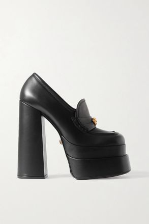Versace Mocassins Plates-formes En Cuir À Ornements - Noir