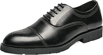 Generic Chaussures habillées for Hommes à Lacets, Bout Rond Bruni, Richelieu, Bout Droit, Cuir PU, Talon carré antidérapant, for Bal de Promo(Noir,45 EU)