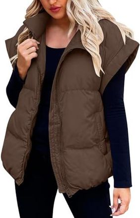 Generic Parka Hiver Femme Veste Hiver Femme Chaude Gilet Matelassé à Col Montant Pour Veste Sans Manches à Fermeture Éclair Gilet Rembourré Chaud Doudoune Par