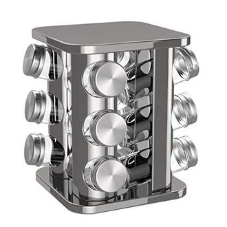 bonVIVO Rondo Carrousel à Epices pour 12 Pots à Epices, Présentoir Rotatif à Epices en Inox Finition Argentée, Etagère à Epices, Porte-Epices, Rangement Auton