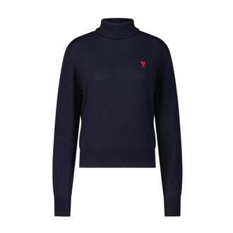 Ami Woll Rollkragenpullover f&uuml;r den Herbst - - Knitwear - Damen - Blau - XS