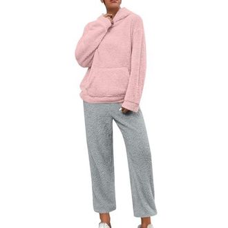 Generic V&ecirc;tements de sport 2 pi&egrave;ces pour femme - D&eacute;bardeurs solides - Pantalon large - Ensemble leggings et sweat-shirt - Jogging pour femme, rose, XXXXL