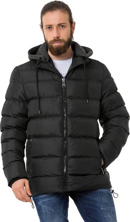 Cipo & Baxx Herren Mantel CM202 Schwarz - Stylische Winterjacke im modernen Design mit warmem Innenfutter, abnehmbarer Kapuze und funktionalen Details für kalte T
