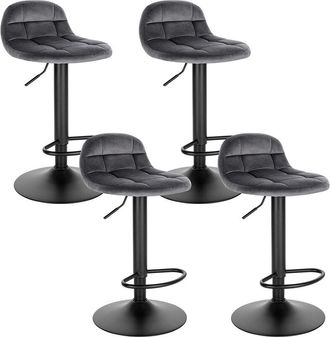 Woltu Woltu - Lot de 4 Tabouret de Bar en Velours, Hauteur R&eacute;glable 62- 83cm, Pivotant &agrave; 360&deg;, Gris Fonc&eacute;