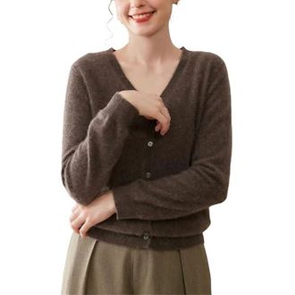 Generic Pull en cachemire doux &agrave; col en V pour femme - Cardigan en tricot - 100 % cachemire, Pince &agrave; caf&eacute; fleur, XS