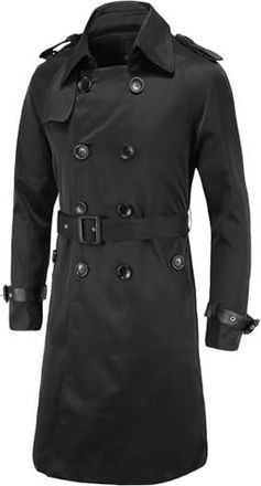 Generic Trench long &agrave; double boutonnage pour homme avec ceinture et revers - Style d&eacute;contract&eacute; - Style streetwear &eacute;l&eacute;gant, Noir, 3XL