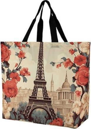 Generic Paris Vintage Flower Sac Fourre-Tout D&eacute;contract&eacute; Sacs De Courses Grand Sac Fourre Tout Pour Travail Shopping Quotidienne