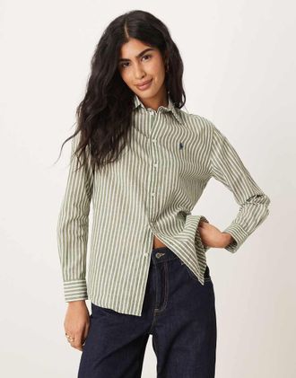 Polo Ralph Lauren Chemise ray&eacute;e - Vert olive et blanc