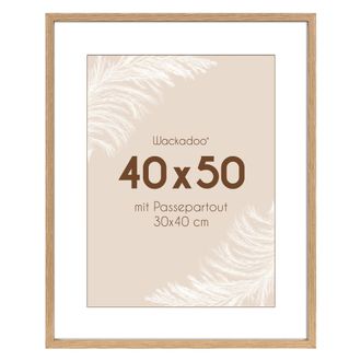 Wackadoo Holz Bilderrahmen 40x50 cm Eiche Fotowand Fotorahmen mit Glas Picture frame Holz mit Passepartout 30 x 40 cm