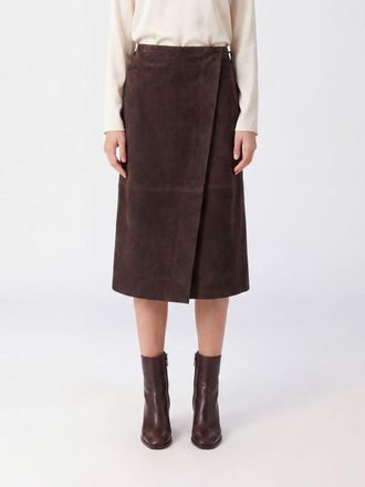 Semicouture Jupe portefeuille midi Rosanne en cuir su&eacute;d&eacute; &agrave; taille haute