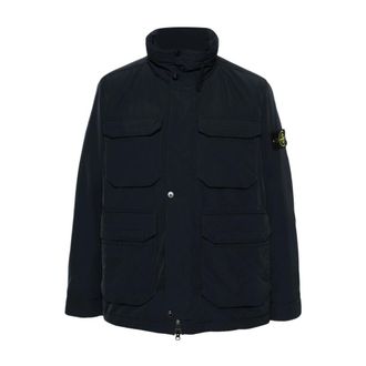 Stone Island Navy Blaue Gepolsterte Jacke Hoher Kragen - - Jackets - Herren - Blau - L