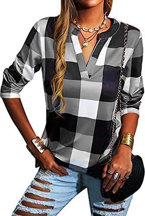 Generic Vestes pour femmes 2026 &agrave; manches longues d&eacute;contract&eacute;es &agrave; carreaux, gris, 5XL