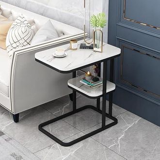 Generic Table Dappoint Basse, Bout De Canap&eacute;, Forme C &Agrave; 2 &Eacute;tages, Rangement, Structure en M&eacute;tal, for Salon, Chambre(White1)