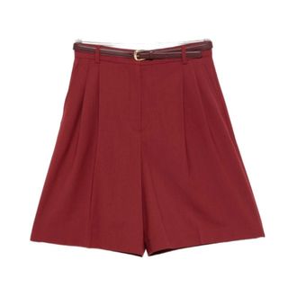Max Mara Mstadorno Short Tailleur Ceintur&eacute; Pliss&eacute; - Femme - Shorts - Rouge - Taille: 38 FR