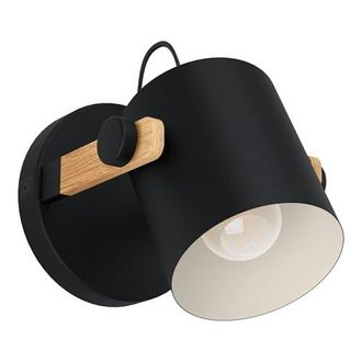 Eglo Applique murale Hornwood, luminaire mural vintage de style industriel, lampe r&eacute;tro en acier et bois, coloris noir, cr&egrave;me, marron, douille E27, certifi