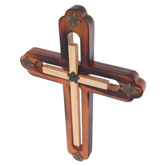 TOPBATHY Holzkreuz Wandkreuz aus Gummibaumholz Stehendes Schreibtischkreuz Abstrakte Landhaus Dekoration f&uuml;r Wohnzimmer und Gebetsraum Handgefertigt Kompakt al