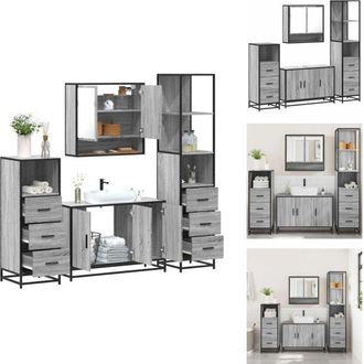 vidaXL 4-tlg. Badmöbel-Set Grau Sonoma Holzwerkstoff - Badmöbel Set - Badmöbel Sets - Badmöbelset - Badmöbel