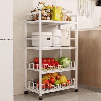 Generic Offenes K&uuml;chenregal mit Atmungsaktivem Netzkorb, Snackregal Aus Metall mit Universalrollen for Wohnzimmer, Esszimmer, Balkon