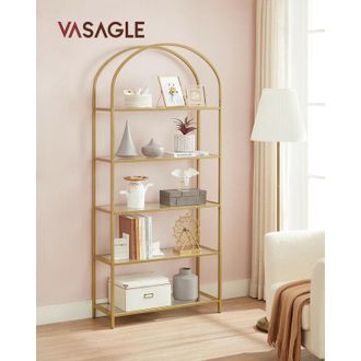 Vasagle Tag&egrave;re de rangement &agrave; 5 &eacute;tag&egrave;res Vasagle En verre tremp&eacute; - Biblioth&egrave;que - Avec dessus arqu&eacute; - Cadre en acier robuste - Pour salon, chambre, bureau