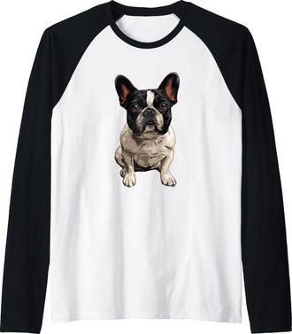 Whyitsme Design Schwarz-wei&szlig;e Piebald-Illustration Franz&ouml;sische Bulldogge Raglan