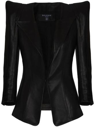 Balmain Taillierte Jacke aus Lammleder - Schwarz