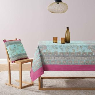 Bassetti Indian Roses Tischdecke aus 100% Baumwolle, Panama-Gewebe in der Farbe T&uuml;rkis T1, Ma&szlig;e: 150x250 cm - 9332388