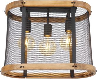 Globo Lighting Deckenleuchte jeanie mit Holz & Gitter Schwarz 3-flammig, Breite 45cm