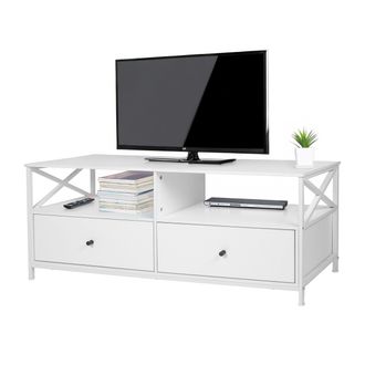 Relaxdays TV-Lowboard, 2 F&auml;cher & 2 Schubladen, TV-Schrank bis 55 Zoll, HBT: 50 x 120 x 40 cm, Fernsehtisch, wei&szlig;