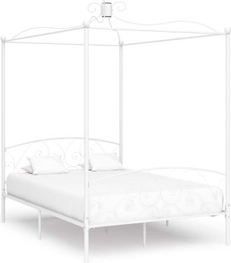 Festnight Himmelbett 140x200 cm Ehebett Bettgestell Metall Bett Metallbett Doppelbett Bettrahmen Schlafzimmerbett