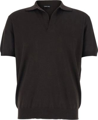 Tom Ford Homme, Tops, Brun, Taille: M polo sans boutons en coton et soie avec liser&eacute;