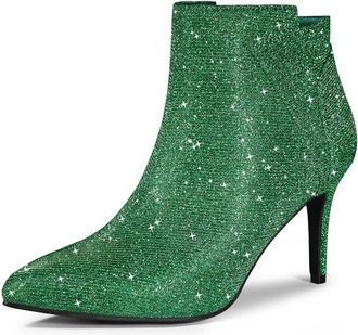 Allegra K Bottines &agrave; talon aiguille et &agrave; bout pointu scintillant pour femmes Vert 37