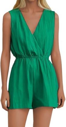 Generic Barboteuse habill&eacute;e pour femme avec col en V et short sans manches une pi&egrave;ce sexy et d&eacute;contract&eacute;e, Vert, XL